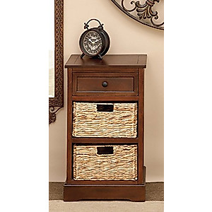 Deco 79 Wood 2 Baskets and 1 Drawer Storage Unit, 16" x 13" x 28", Brown