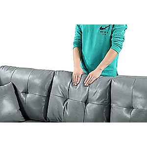EMKK Variable Bed Sofa Living Room Folding Sectional Sofa with Reversible Chaise Lounge, Upholstered L-Shaped Couch with Two Cup Holders 2 Pillows for Office Apartment Large Space Furniture Sets