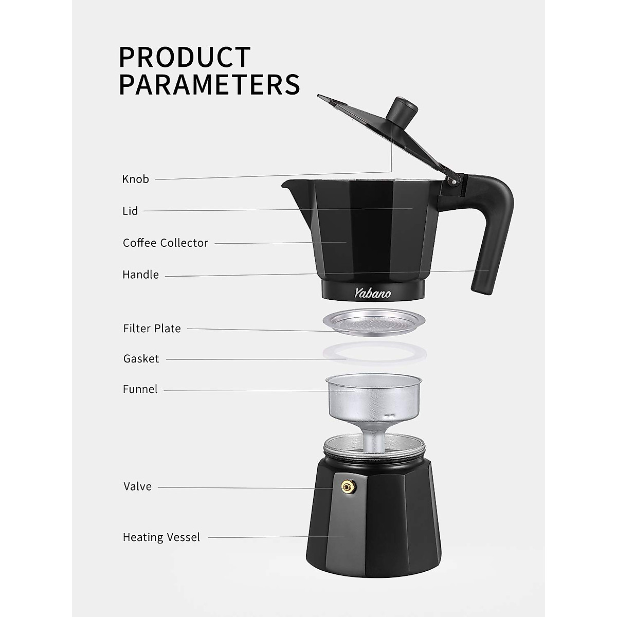 Yabano Stovetop Espresso Maker, 6 Cups Moka Coffee Pot Italian Espresso for Gas or Electric Ceramic Stovetop, Italian Coffee maker for Cappuccino or Latte