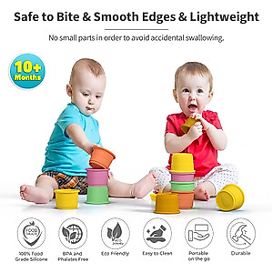 TYRY.HU Soft Silicone Stacking Cups Toy, 5 PCS Montessori Toys for 10+ Months Toddlers, Building Toys Nesting Cups Toys for Educational Develop Learning, Bathing Toy with Fruit Pattern, Colorful