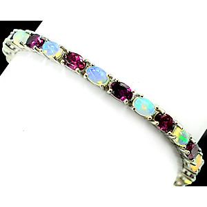 6X4 MM Oval Cut Natural Red Rhodolite Garnet Ethiopian Opal Gemstone 925 Sterling Silver January Birthstone Women Jewelry Tennis Bracelet Wedding Gift For Bridal Gift Christmas Gift For Girlfriend Gift (Rhodium Plated Silver, 6.5 Inches)