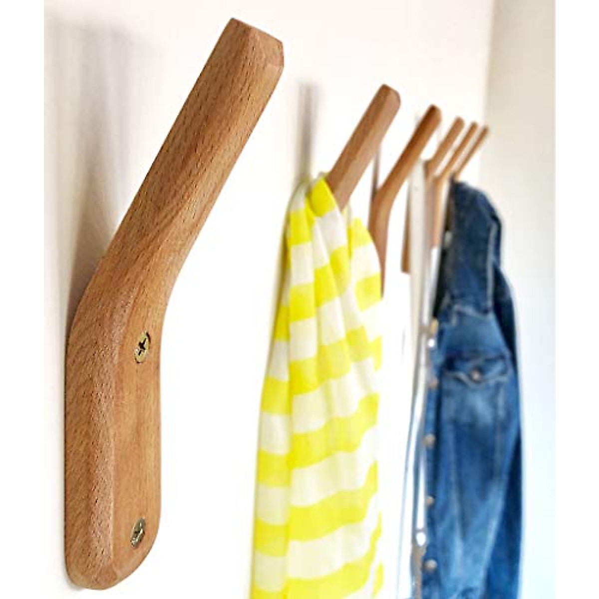 Coat Rack Hooks UMZi Wall Mounted Handmade Beech Wood Hook (Pack of 2)Modern Wooden Hat Rack Entryway Organizer Bathroom Hanger Rustic Towel Hangers Home and Kitchen Use Pegs(Pack of 2)(Natural Beech)