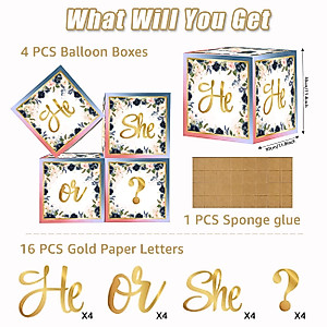 Gender Reveal Balloon Box - 4 Sets of He or She with Letters,Baby Blocks for Baby Shower Backdrop,Navy and Blush Gender Reveal Decoration Kit for Boy or Girl Baby Shower Gender Reveal Party Supplies