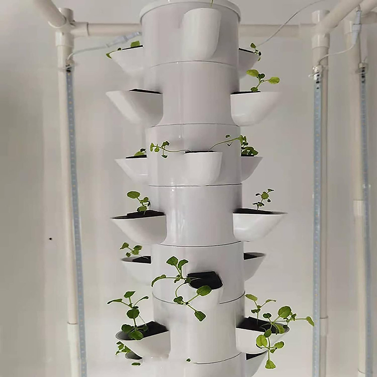 Hydroponic Tower, Aquaponic Culture System 45 Holes Net Pots Aeroponic Kit 15 Layers for Herbs, Fruits and Vegetables with Hydrating Pump, Adapter