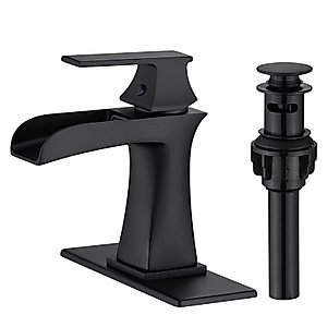 Waterfall Bathroom Faucet Black Single-Handle One Hole Sink Faucet Farmhouse Bath Vanity Lavatory Restroom Faucets