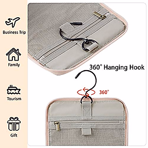 BAGSMART Hanging Toiletry Bag, Water-resistant Leather Dopp Kit, Large Travel Organizer for Full Sized Container, Nude Pink