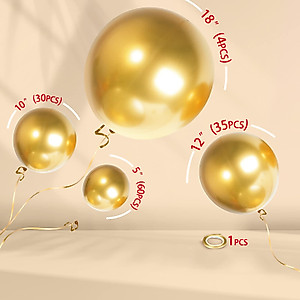 Styirl 130pcs Metallic Gold Balloons Garland Kit - Gold Latex Balloons Different Sizes 18 12 10 5 Inch Party Balloon Kit for Birthday Party Graduation Baby Shower Wedding Holiday Balloon Decoration