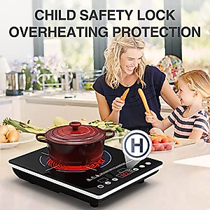 GIHETKUT Electric Cooktop Single Burner, 1800W Electric Stove Top with Touch Control, 9 Power Levels, Kids Safety Lock & Timer, Overheat Protection,110V Induction Cooktop