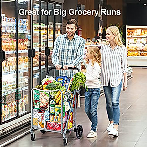 Pipishell Shopping Cart, Heavy-Duty Grocery Cart on Wheels with Extra Rear Basket & Leakproof Cover, Folding Grocery Shopping Cart with High 160 lbs/134 L Capacity, PITUC2S