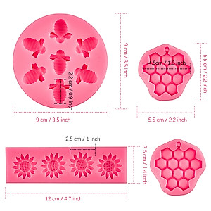 Ocmoiy 4 Pieces Bumble Bee Silicone Mold Honeycomb Sunflower and Bee Fondant Molds for Cupcake Cake Decorating Sugar Chocolate Candy Baking Mold