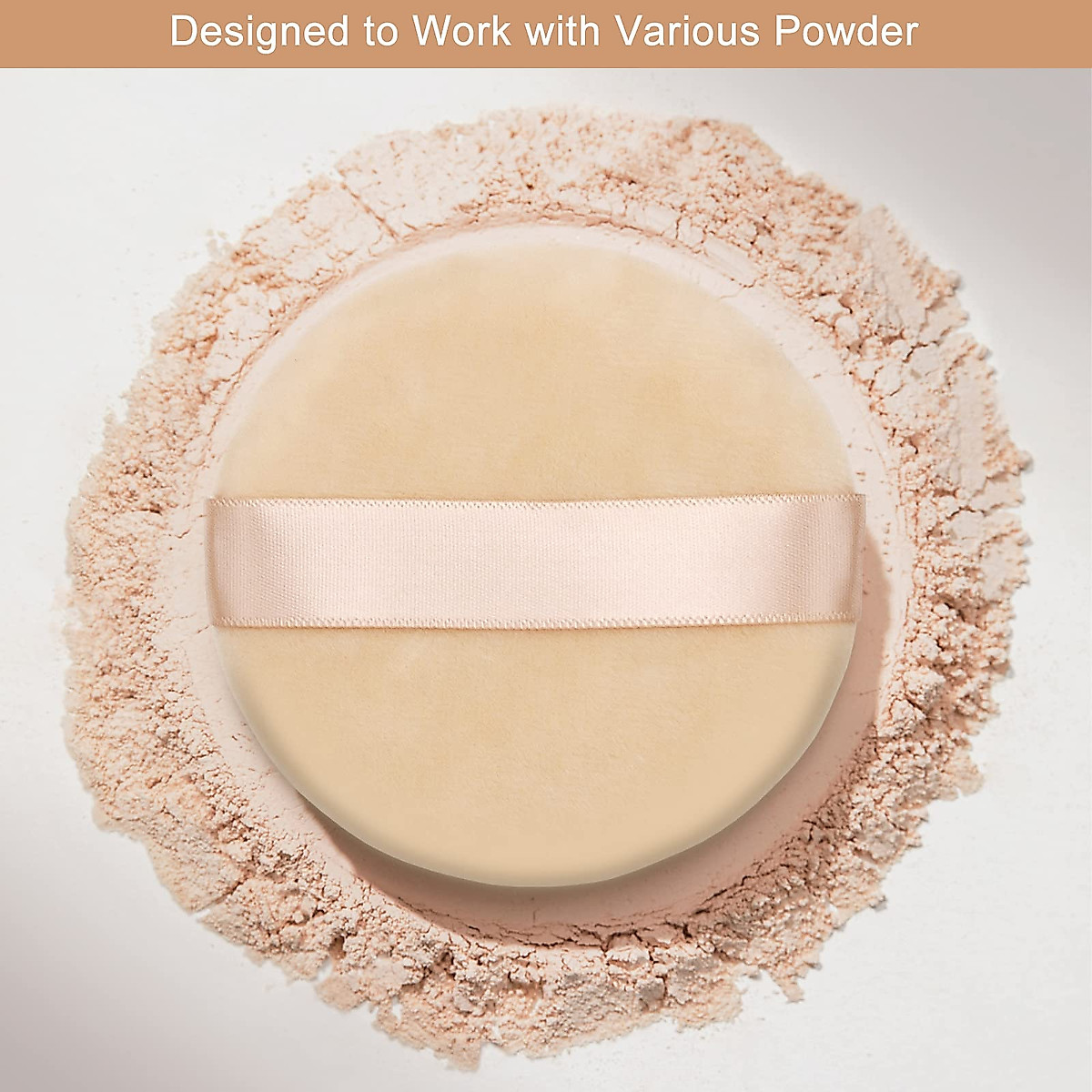 12 Pieces Cotton Powder Puff,3.15 inch Round Portable Soft Sponge Cosmetic Puffs,Velvet Powder Puff with Ribbon Band Handle for Loose Powder Body Powder Makeup Tool