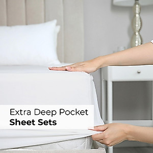 Extra Deep King Sheet Set - 6 Piece Breathable & Cooling Sheets - Hotel Luxury Bed Sheets Set - Easy & Secure Fit - Soft, Wrinkle Free & Comfy Sheets Set - White Sheet Set w/Extra Deep Pockets