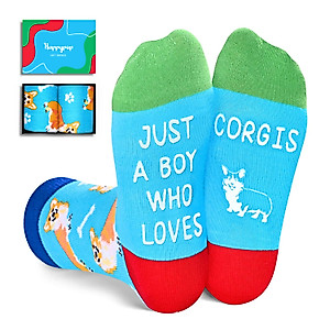 HAPPYPOP Novelty Big Boys Socks Kids Corgi Socks, Funny Gifts for Teen Teenager Boys Corgi Gifts 7-9 Years Old