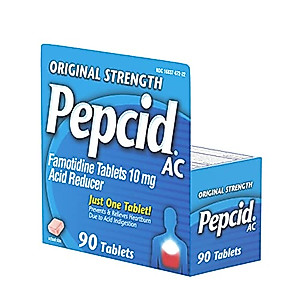 Pepcid AC Original Strength Heartburn Relief Tablets, Prevents & Relieves Heartburn Due to Acid Indigestion & Sour Stomach, 10 mg Famotidine to Reduce & Control Acid, Fast-Acting, 90 Ct