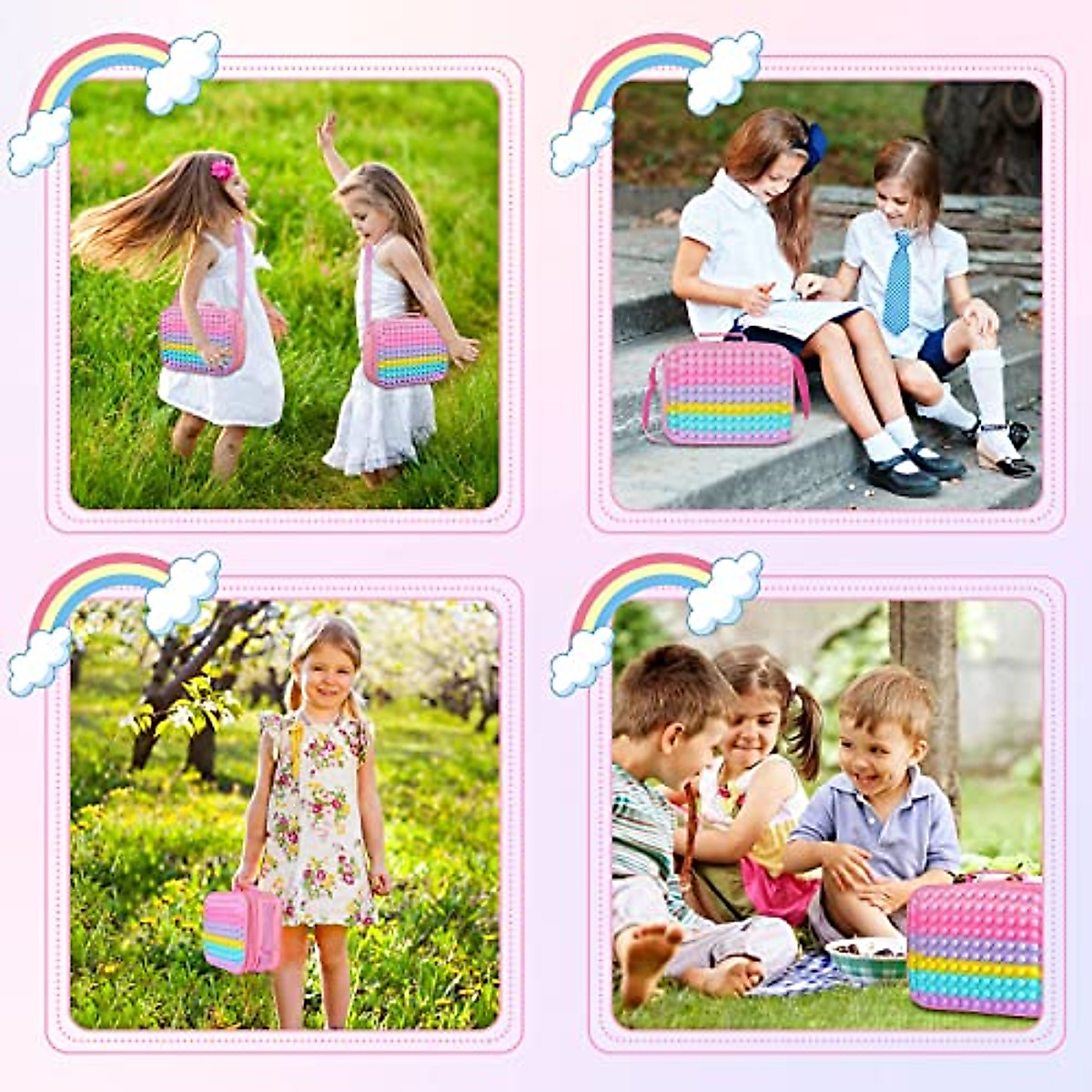 Pop Lunch Box for Girls Kids Reusable Lunch Bag for School Supplies Insulated Lunch Tote Bag- Picnic Leakproof Cooler Lunch Boxes with Adjustable Shoulder Strap for Back to School