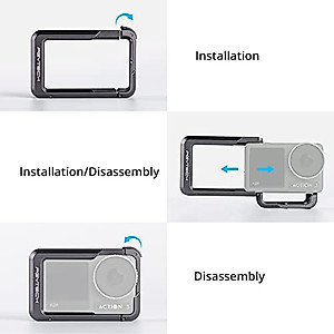 PGYTECH Video Vlogging Camera Frame Cage for DJI Osmo Action 3 Camera ,Include for DJI Magnetic Connection Interface and 1/4 Thread Hole with Cold Shoe Mount, Prevent The Screen from Scratching