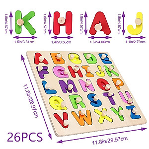 Alphabet Wooden Peg Puzzles Educational Learning Jigsaws Puzzles with Board Knob ABC Letters Alphabet Toys for Toddlers 1 2 3 4 5,Great Preschool Gifts for Girls and Boys