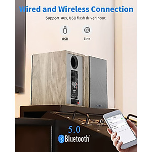 BESTISAN Bookshelf Bluetooth Speakers, Powered 2.0 Stereo 50W Home Audio Bookshelf Stereo Speakers for Turntables, Record Player, Desktop, TV, RCA Input, Wooden Enclosure, Pair