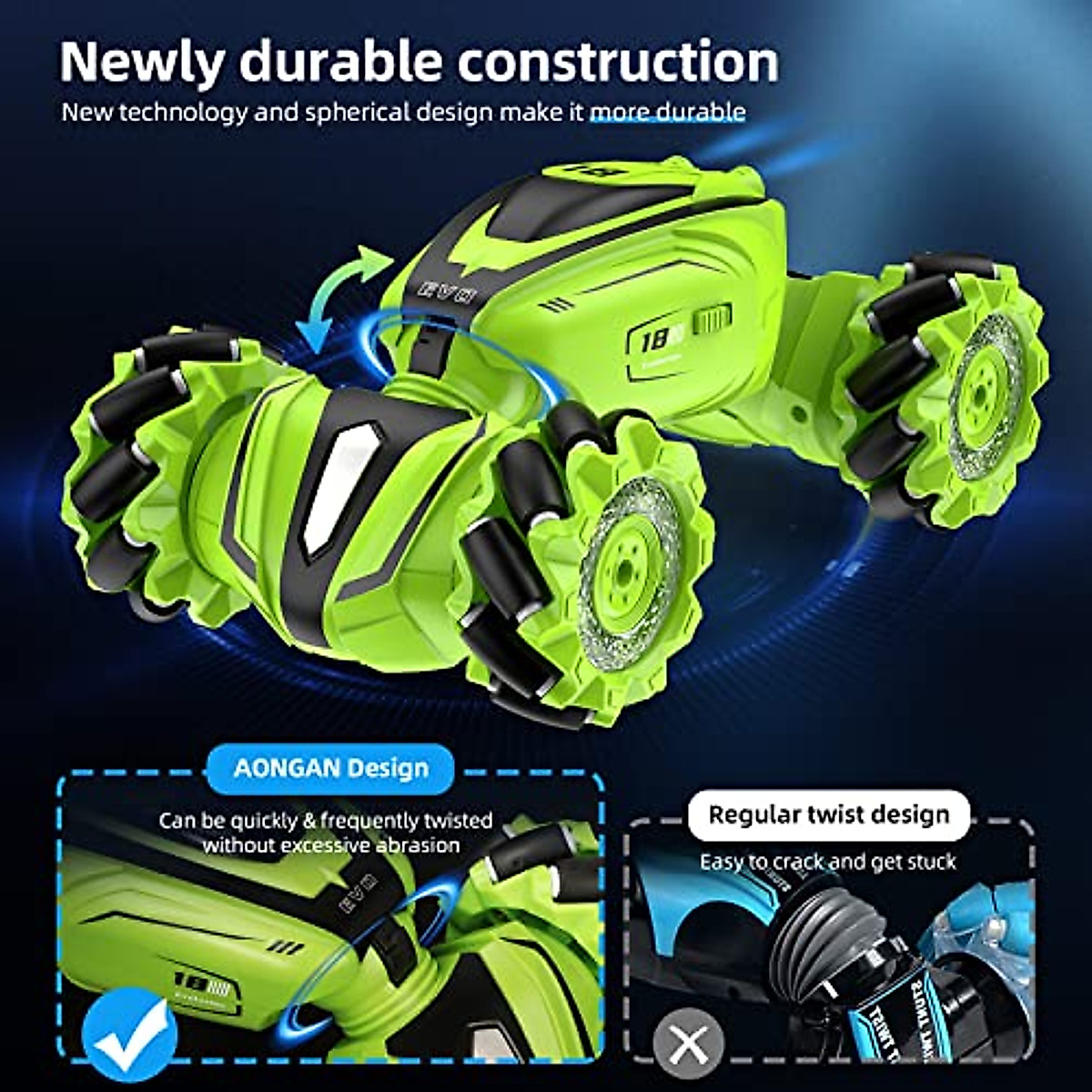 AONGAN Remote Control Car, 360°Drift Stunt Car, Gesture Control RC Car, Toy for Kids Age 6-15(Green)