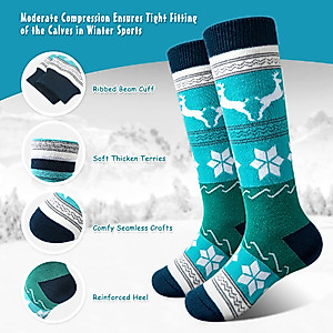 Cimkiz Kids Ski Socks (2 Pairs/3 Pairs) for Boys Girls Thick Warm for Winter Snow Skiing Snowboard Sports (3 Packs (Yellow + Wine Red + Green), S)