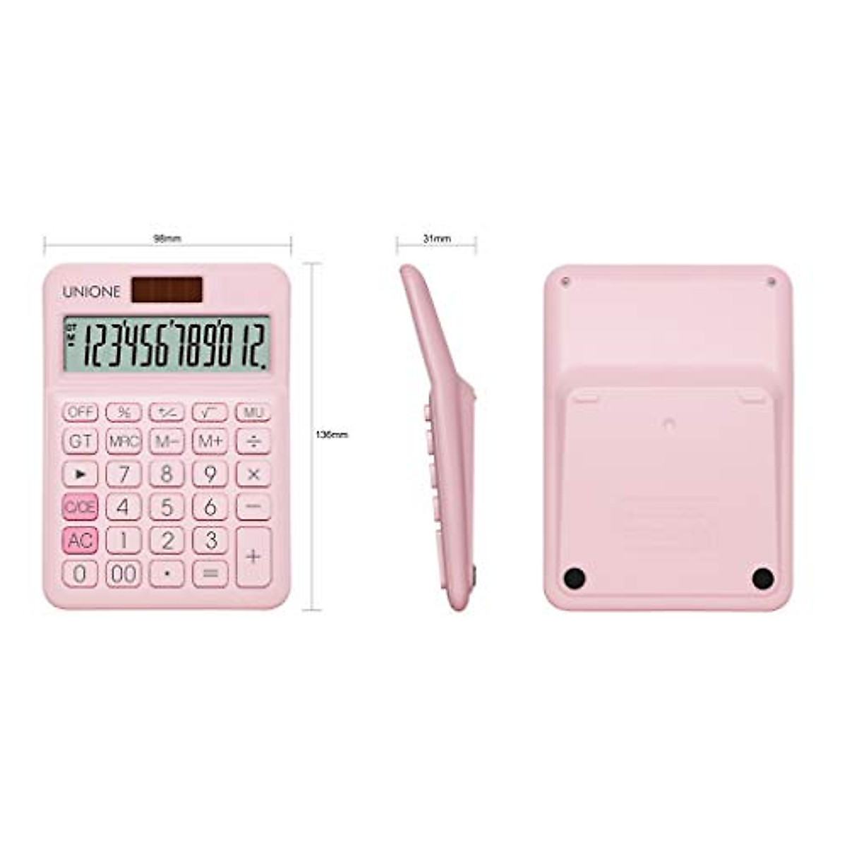 UNIONE Pink Calculator with a Bright LCD, Dual Power Handheld Desktop. Business, Office, High School