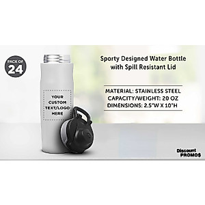 DISCOUNT PROMOS Custom Juno Water Bottles with Flip Lid 20 oz. Set of 24, Personalized Bulk Pack - Reusable, Great for Gym, Hiking, Cycling and for School - White