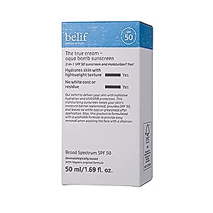 belif Aqua Bomb Sunscreen Broad Spectrum SPF 50 | Lightweight 2-in-1 Moisturizing Sunscreen | Skin Hydrating with UV Rays Blocking | Moisture Barrier Replenishment, Clean Finish | 1.69 fl. Oz