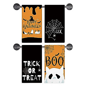 Halloween Kitchen Towels Funny Ghost Cat Halloween Dish Towels Set of 4, Hand Towel 18x26 Inch Drying Cloth Towel for Kitchen Home Decoration
