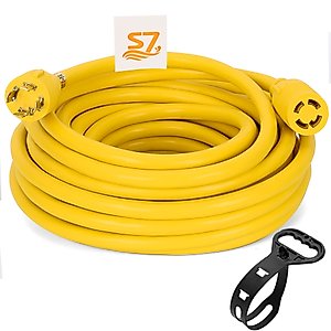 S7 25 Feet Black Heavy Duty Generator Locking Power Cord NEMA L14-30P/L14-30R,4 Prong 10 Gauge SJTW Cable, 125/250V 30Amp 7500 Watts Generator Lock Extension Cord，ETL Listed