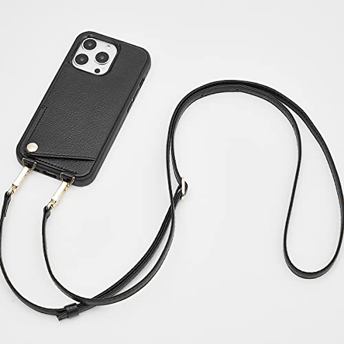 JLFCH ROMIELA Series iPhone 14 Pro Crossbody Case with Card Holder Wrist Strap, iPhone 14 Pro Wallet Case Chain Lanyard Leather Purse Women Protective for Apple iPhone 14 Pro, 6.1 inch - Black