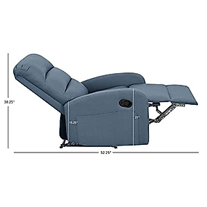 NewRidge Home Goods Charlotte Upholstered Manual Recliner, Denim Blue