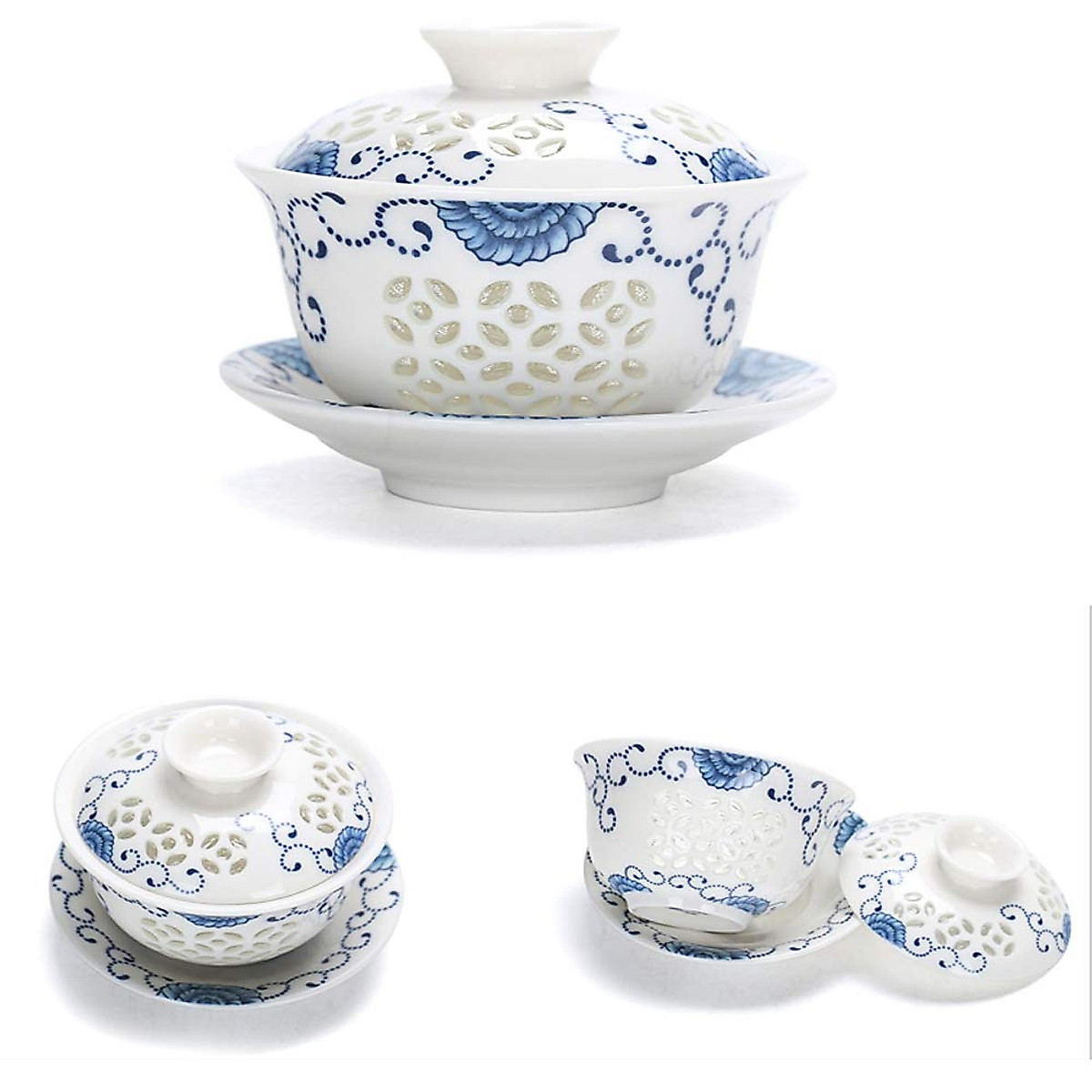 Ceramic Gai Wan Tea Cup, Gaiwan For Chinese Traditional Gong Fu Tea Ceremony To Brew Loose Oolong Bags or Flower GW-W5 (Sunward flower)