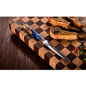 CRICO Boning Knife 5.5 inch Flexible Fillet Knives, VG10 Damascus Super Steel Forged 67-Layers, Full Tang Wood&Resin Handle, Gift Box - Flow Series