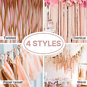 PartyWoo Crepe Paper Streamers 6 Rolls 492ft, Pack of Metallic Rose Gold, Pink, Dusty Pink Party Streamers for Bride to Be Party Decorations, Bachelorette Party Decorations (1.8 Inch x 82 Ft/Roll)