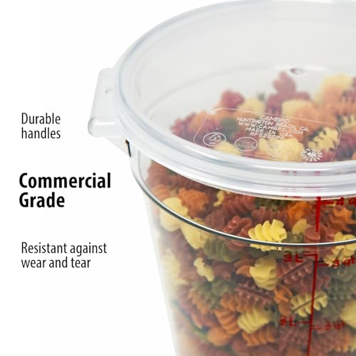 Cambro Food Storage Container with Lid (2 Pack) - Round Series - 4 QT (Quart) - Commercial Grade for Food Prep (Clear)