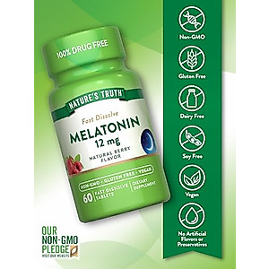Melatonin 12mg | 60 Fast Dissolve Tablets | Natural Berry Flavor | Vegan, Non-GMO & Gluten Free | by Nature's Truth