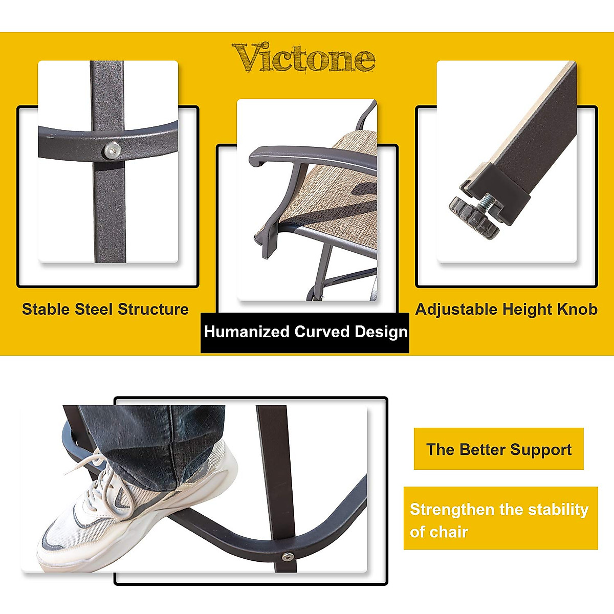 VICTONE Patio Bar Stools Set of 2 All-Weather Outdoor Patio Furniture Set Counter Height Tall Patio Swivel Chairs for Bistro, Lawn, Garden, Backyard