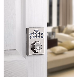Kwikset 92640-001 Contemporary Electronic Keypad Single Cylinder Deadbolt with 1-Touch Motorized Locking, Satin Nickel, 8 x 4 x 6