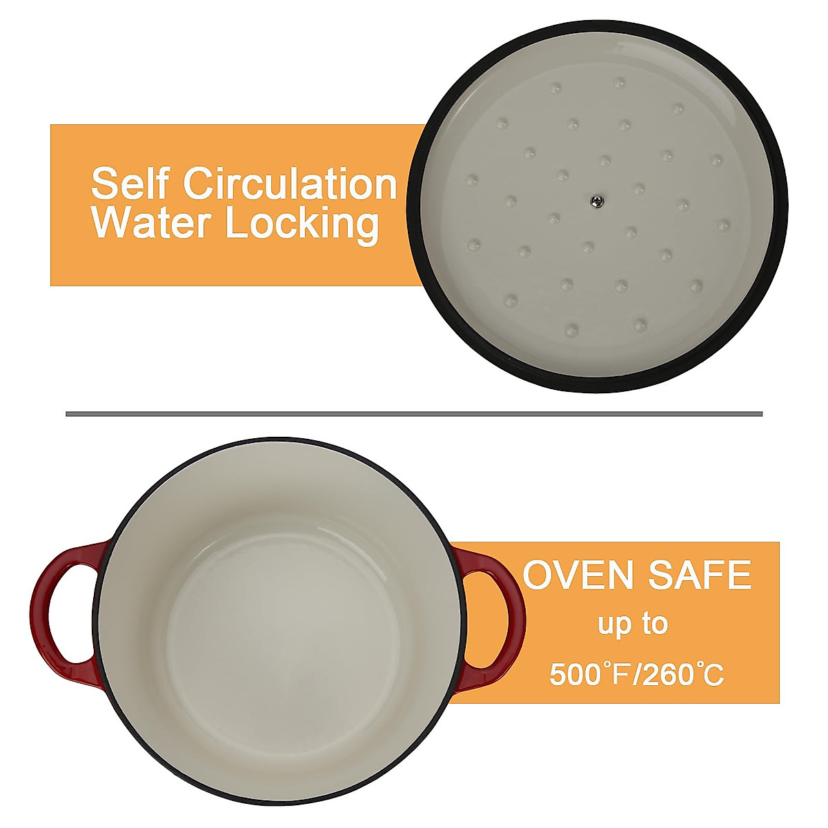 GreatChef Enameled Cast Iron Dutch Oven Casserole with Lid, 5.5 Quart, Oven Safe up to 500°F - Heavy-Duty, Versatile Cookware for Marinating, Cooking, Baking, Refrigerating, and Serving