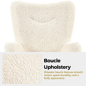 Topeakmart Accent Chair, Mid-Century Modern Boucle Upholstery Chair with Wood-Tone Metal Legs and Folding Backrest for Living Room Bedroom Waiting Room, Ivory