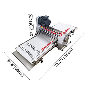 INTBUYING Countertop Dough Sheeter Machine 24in Reversible Pastry Dough Roller Press Sheeter Dough Flatten Laminator Pie Crisp Sheets Folding Machine Danish Pastry Machine 0.04"-1.26" Thickness 110V