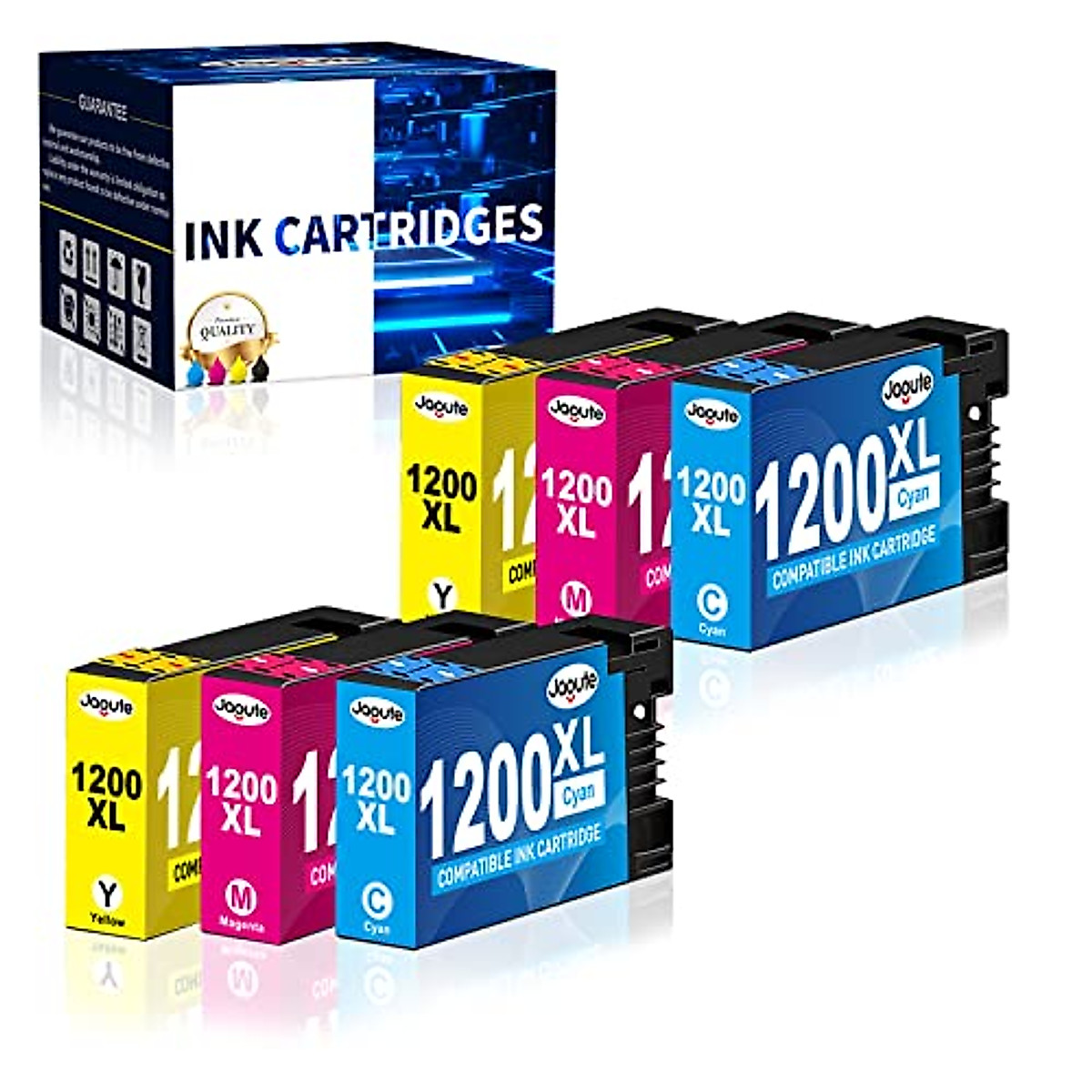 Jagute 1200XL Color Ink Cartridges Combo Pack Replacement for Canon PGI-1200XL PGI-1200 XL 1200XL Work with Maxify MB2050 MB2320 MB2020 MB2720 MB2120 MB2350 Printers (2Cyan/2Magenta/2Yellow, 6-Pack)