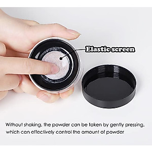 AKOAK Capacity 10 ml(0.33 oz) No Leaks Empty Reusable Plastic Loose Powder Compact Container DIY Makeup Powder Case with Sponge Powder Puff,Elasticated Net Sifter and Pink Threaded Screw Lid