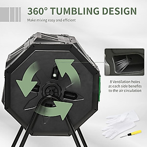 Outsunny Tumbling Compost Bin Outdoor 360° Dual Chamber Rotating Composter 43 Gallon, Green