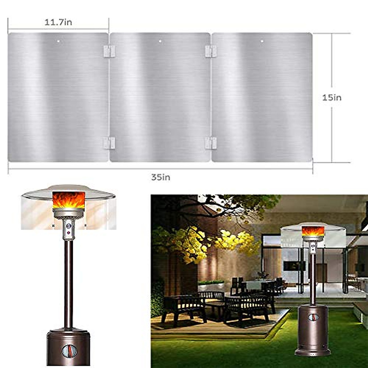 Patio Heater Reflector Shield, Portable Foldable Heat Focusing Reflector for Round Natural Gas, Propane Patio Heaters and Heat lamp Outdoor(1 Pack)
