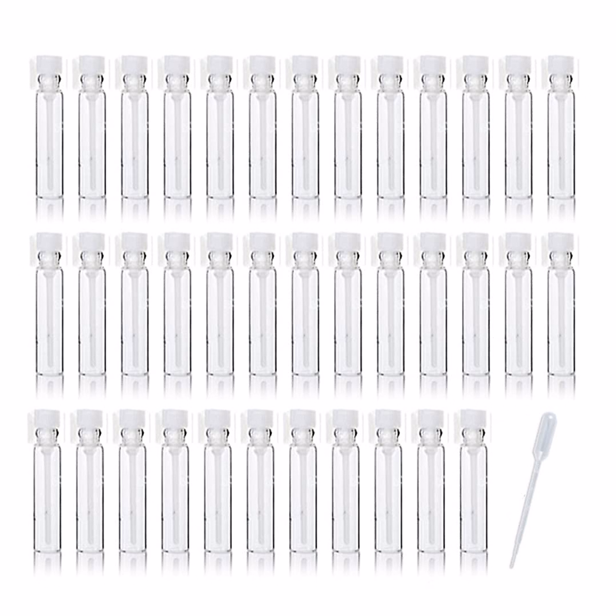 JJKMALL- 100PCS 1ml 1/4 Dram Empty Glass Perfume Sample Bottle Vials with 3ml 1pcs Droppers Samplers for Essential Oils Aromatherapy caps with