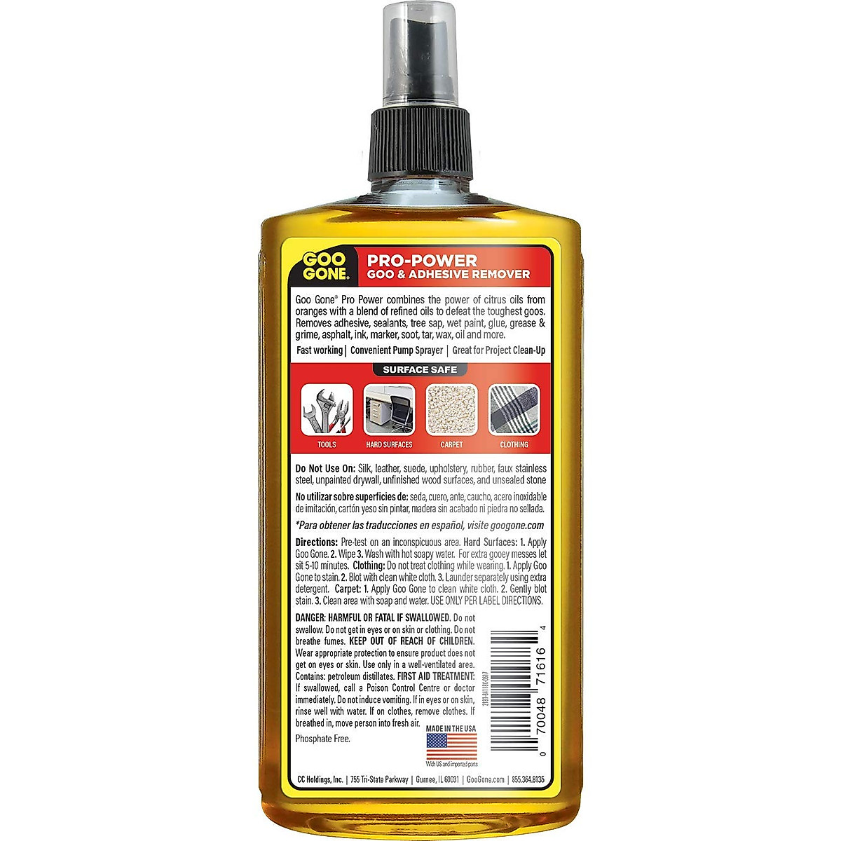 Goo Gone Pro-Power - 16 Fl Oz (Pack of 1) - Professional Strength Adhesive Remover, Spray Pump, Yellow