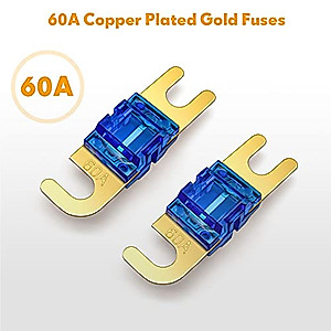 BULVACK 2 Way Mini ANL Fuse Holder, Copper 0/2/4 Gauge to 4/6/8 Gauge 60 Amp Fuse Distribution Block for Car Truck Boat Audio Stereo Amplifier