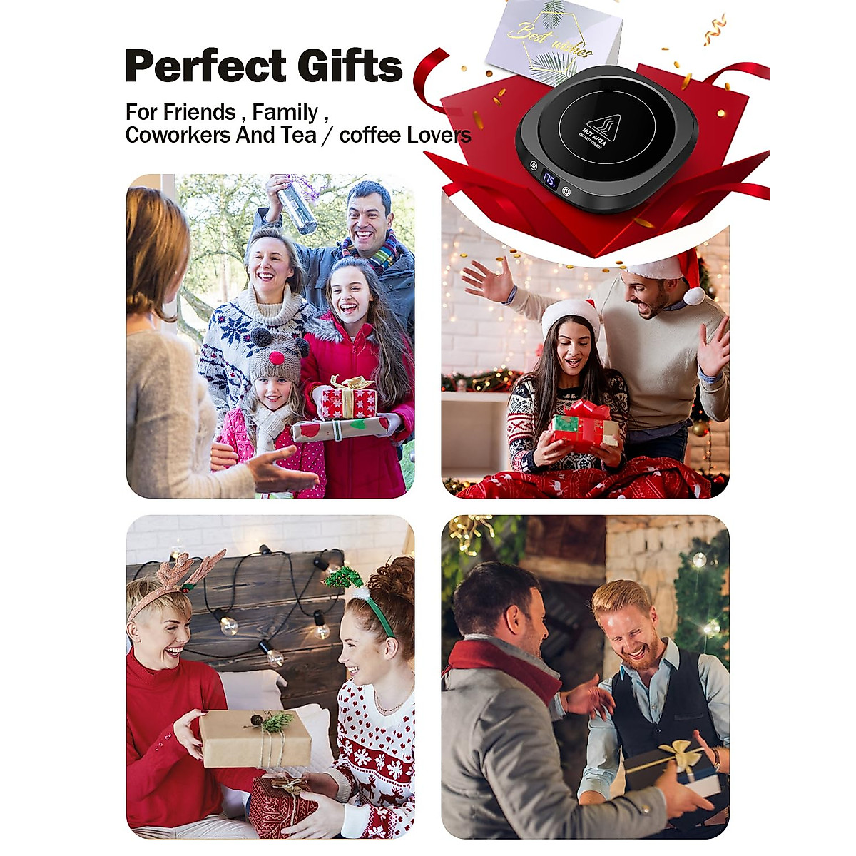 Coffee Mug Warmer -4S Fastest Heating Coffee Cup Warmer for Desk，5 Temp & 1-12H Timer Settings Auto Shutoff Candle Warmer,Ideal Coffee Gift Accessories with Greeting Card Keep Beverages Coffee Warmer