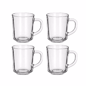 LavoHome Set of 4 Café Glass Coffee Mugs - Traditional With Handle Crystal Clear, 8 oz Great For Tea, Coffee, Juice, Mulled Wine And More - Set of 4